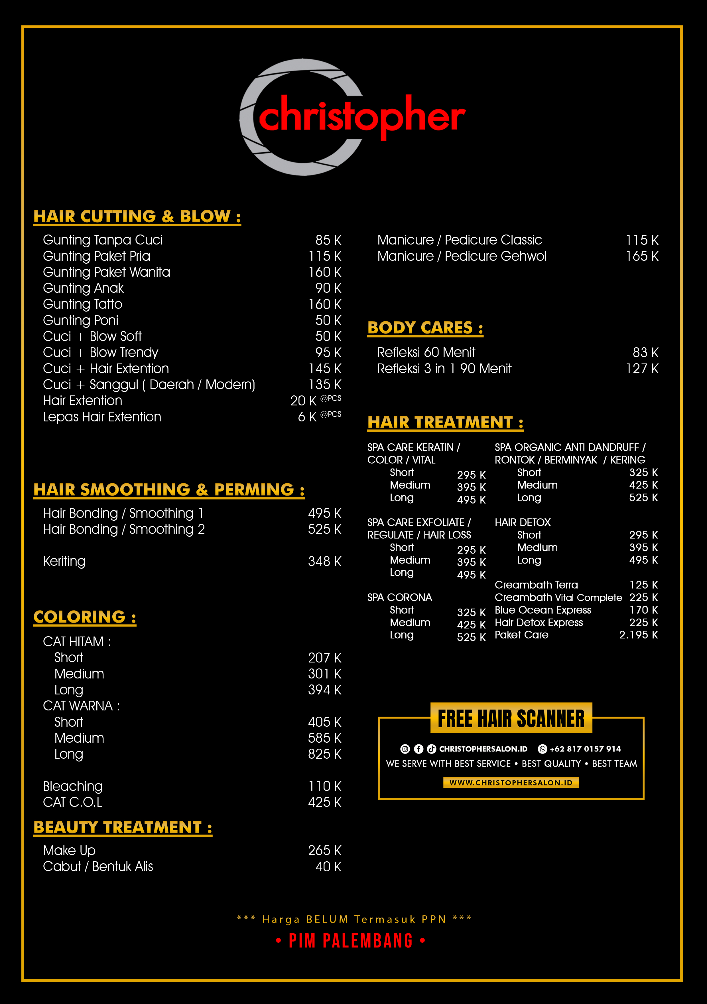 Price Lists Christopher Salon